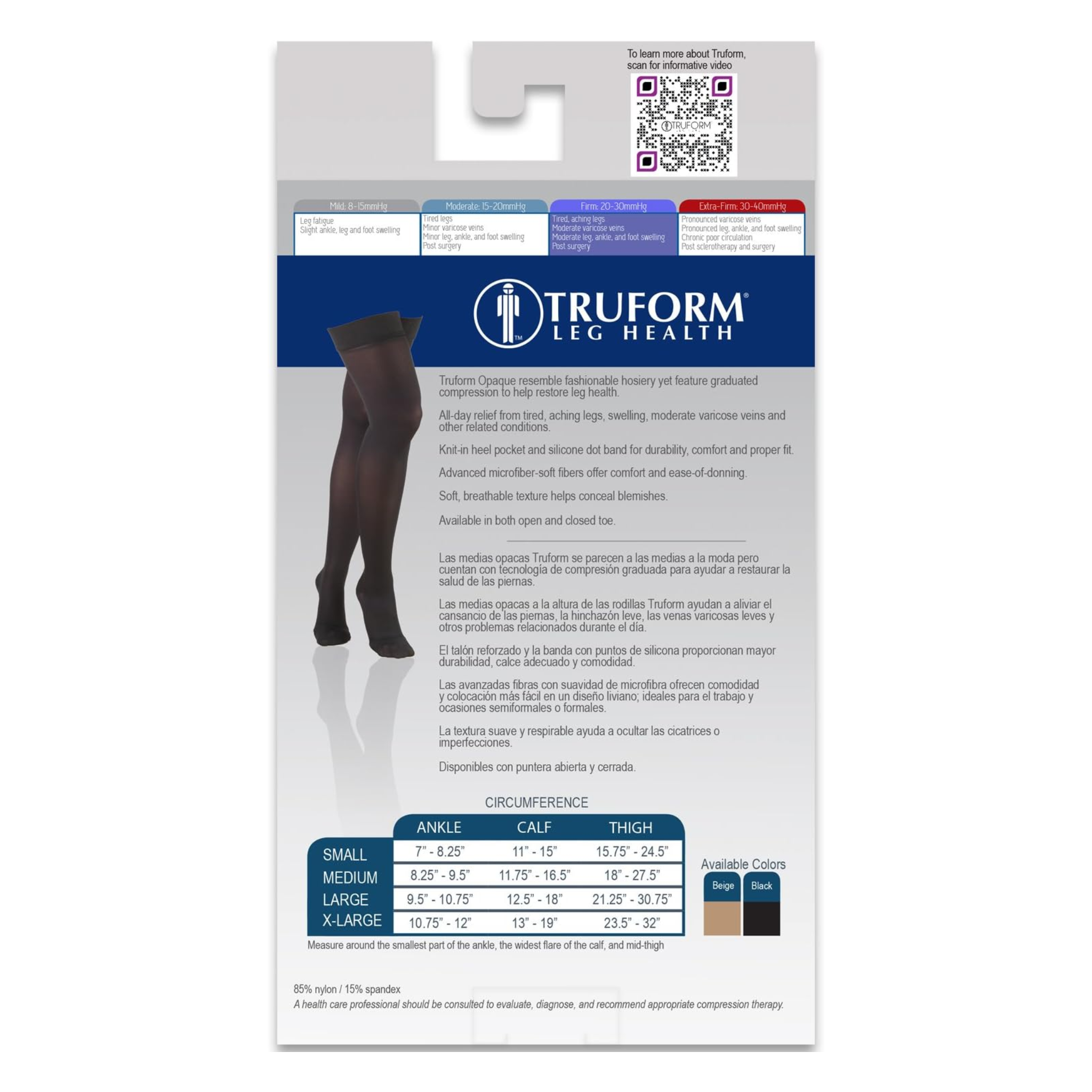 Truform, Women's Thigh High Compression Stockings, Opaque, Closed Toe,